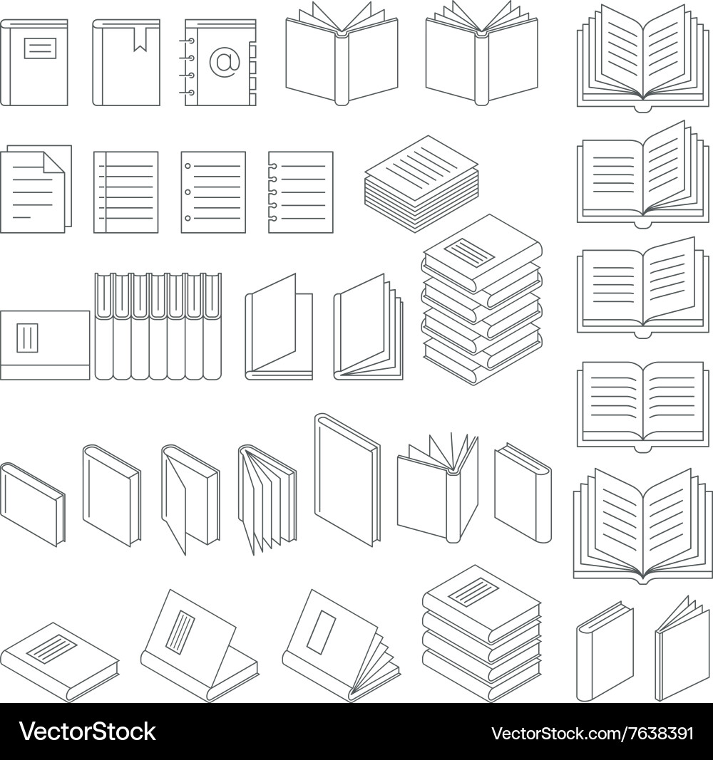 Book Line Icons Collection Royalty Free Vector Image
