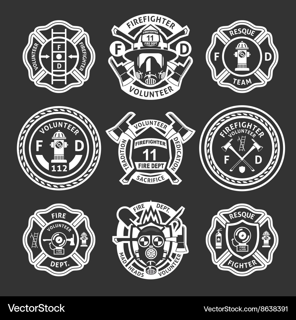 Firefighter white label set Royalty Free Vector Image