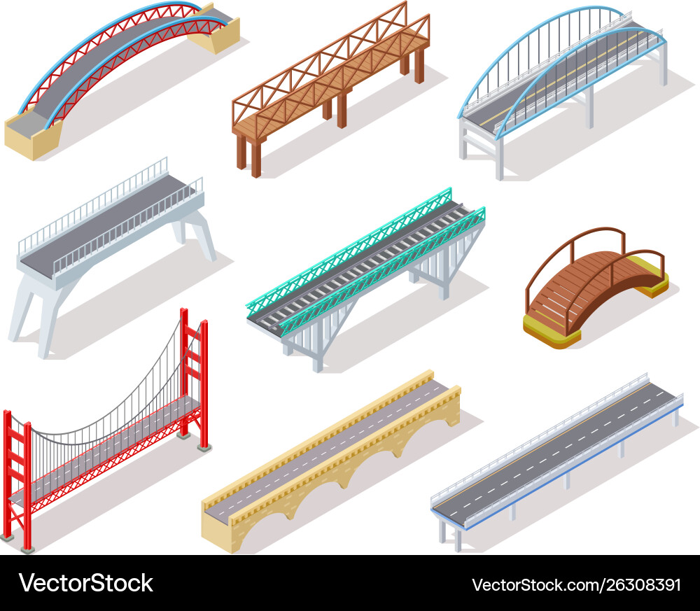 Isometric bridge concrete bridges drawbridge Vector Image
