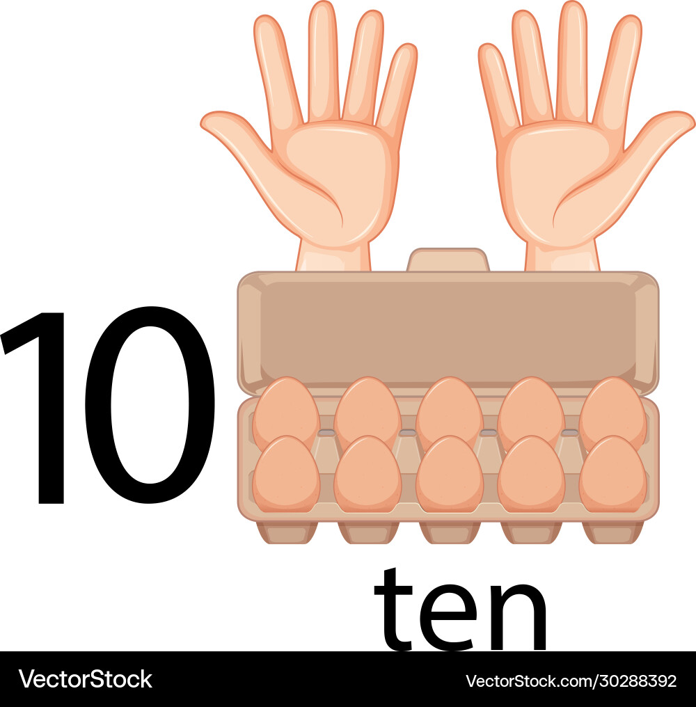 Counting number ten with hand gesture and eggs Vector Image