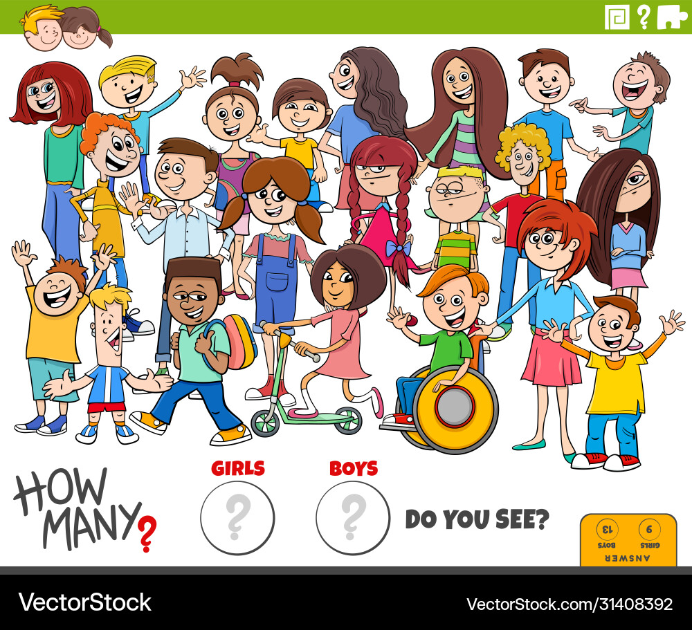How many boys and girls educational task Vector Image