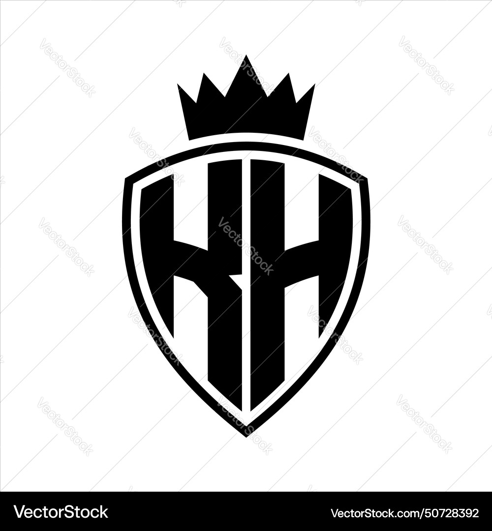 Kh letter monogram shield and crown outline shape Vector Image