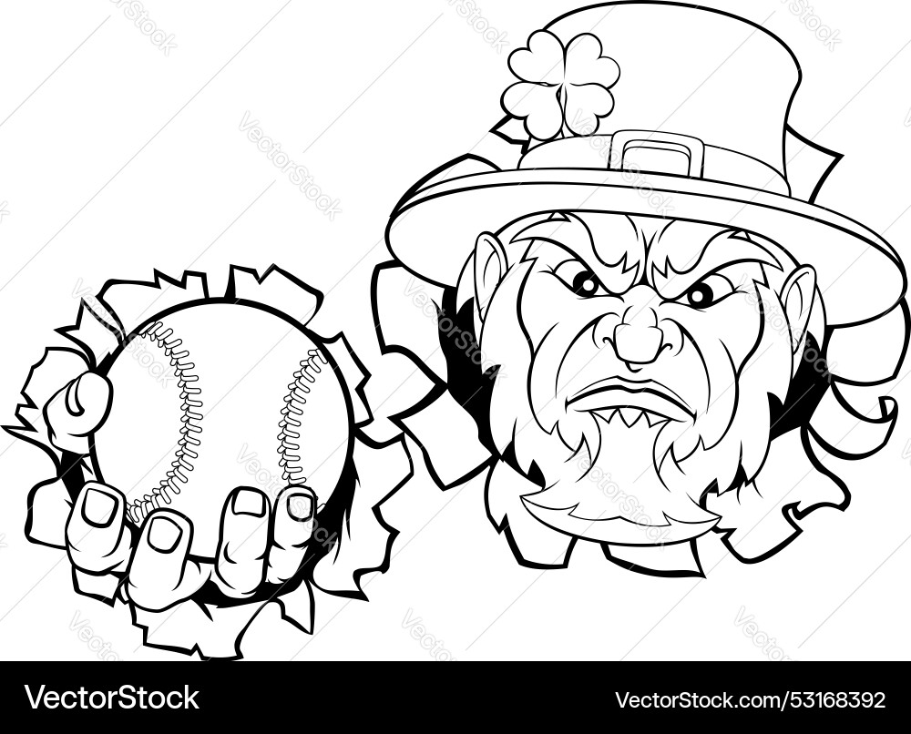 Leprechaun baseball mascot ripping background Vector Image
