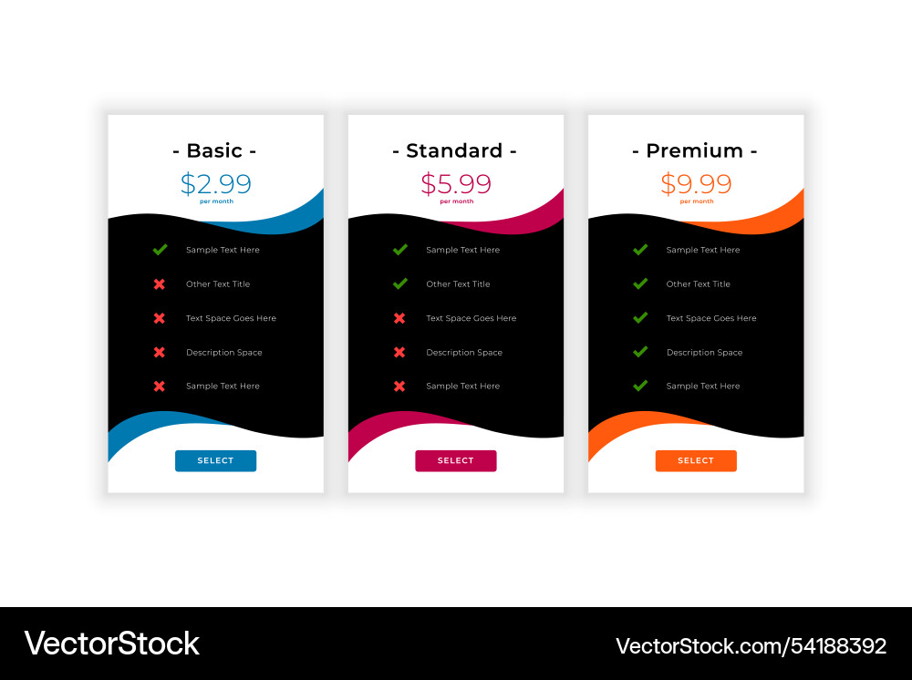 Modern pricing table comparison business template Vector Image