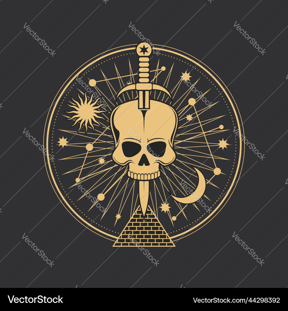 Occult pentagram skull and pyramid magic tarot Vector Image
