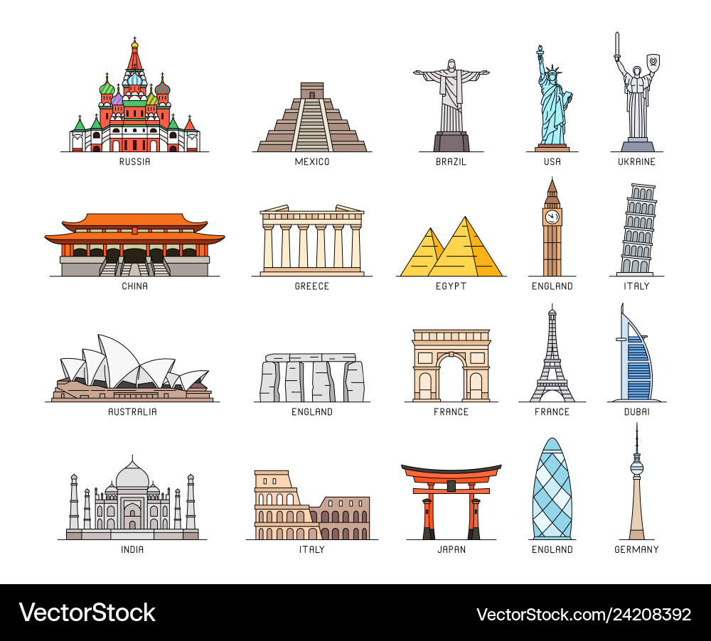 World monuments icons Royalty Free Vector Image