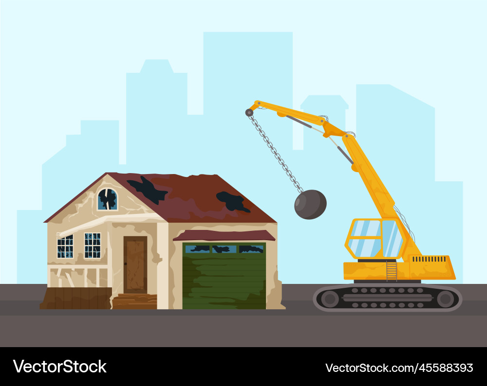 Demolition of dilapidated house flat background Vector Image