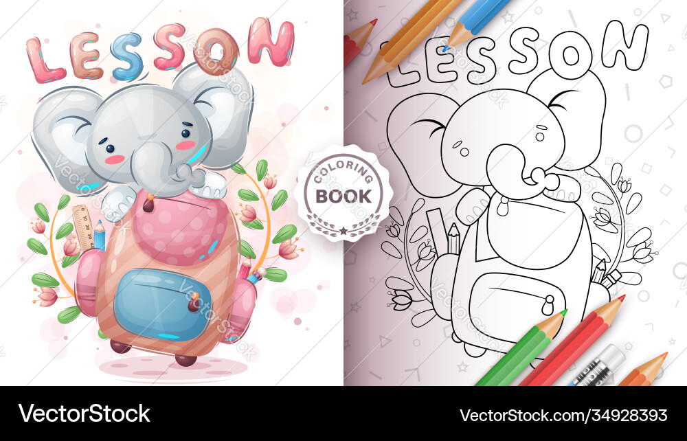 Elephant in school - coloring page Royalty Free Vector Image