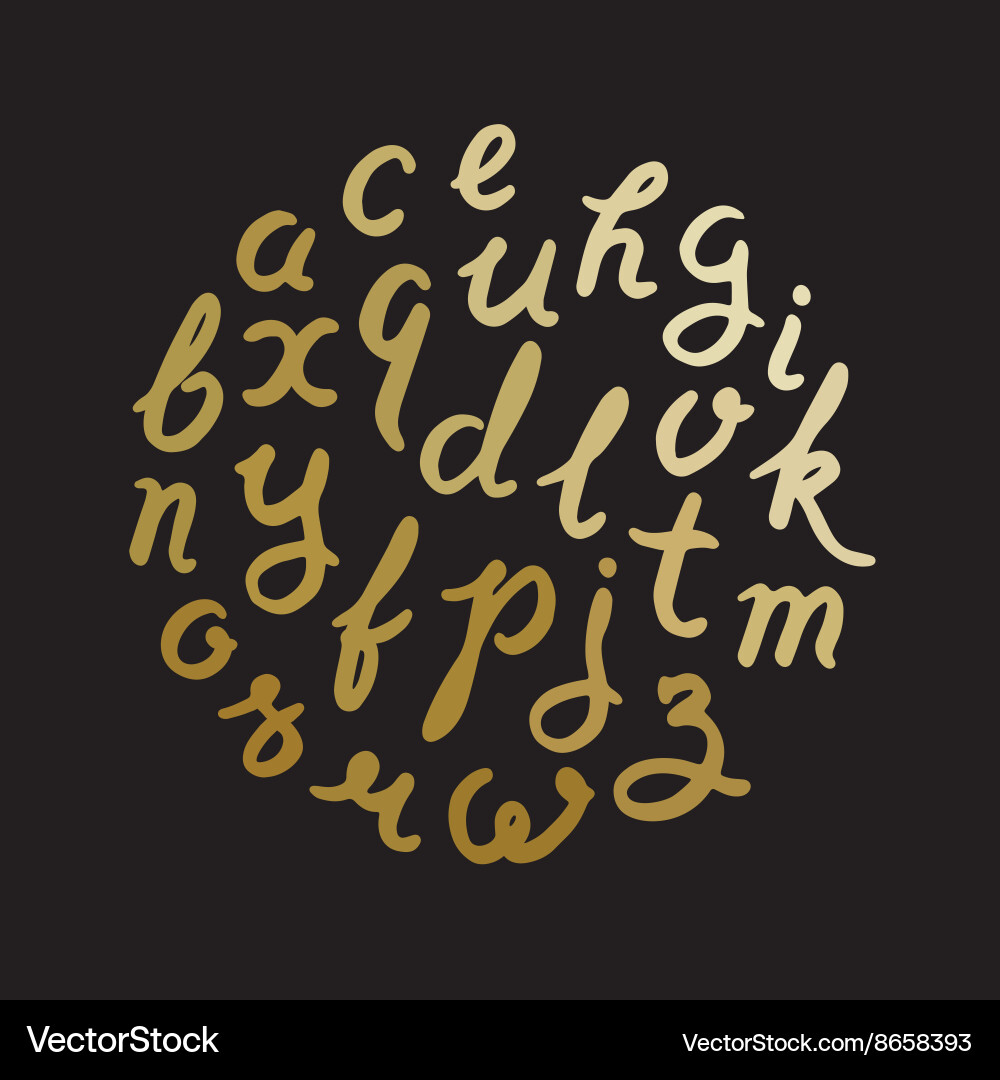 Gold handwritten alphabet Royalty Free Vector Image