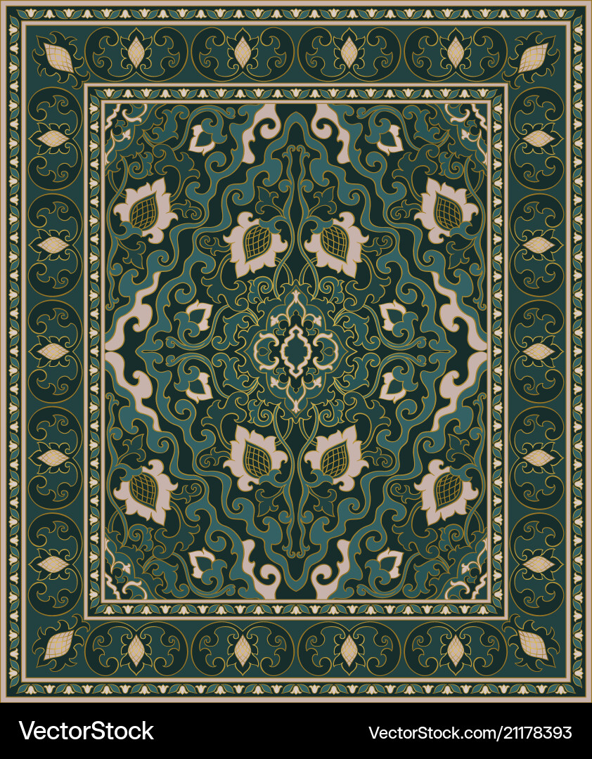 Green carpet with abstract flowers Royalty Free Vector Image