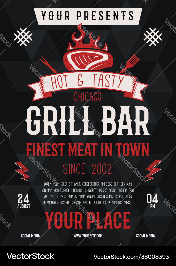 Grill bar flyer barbecue party brochure bbq Vector Image