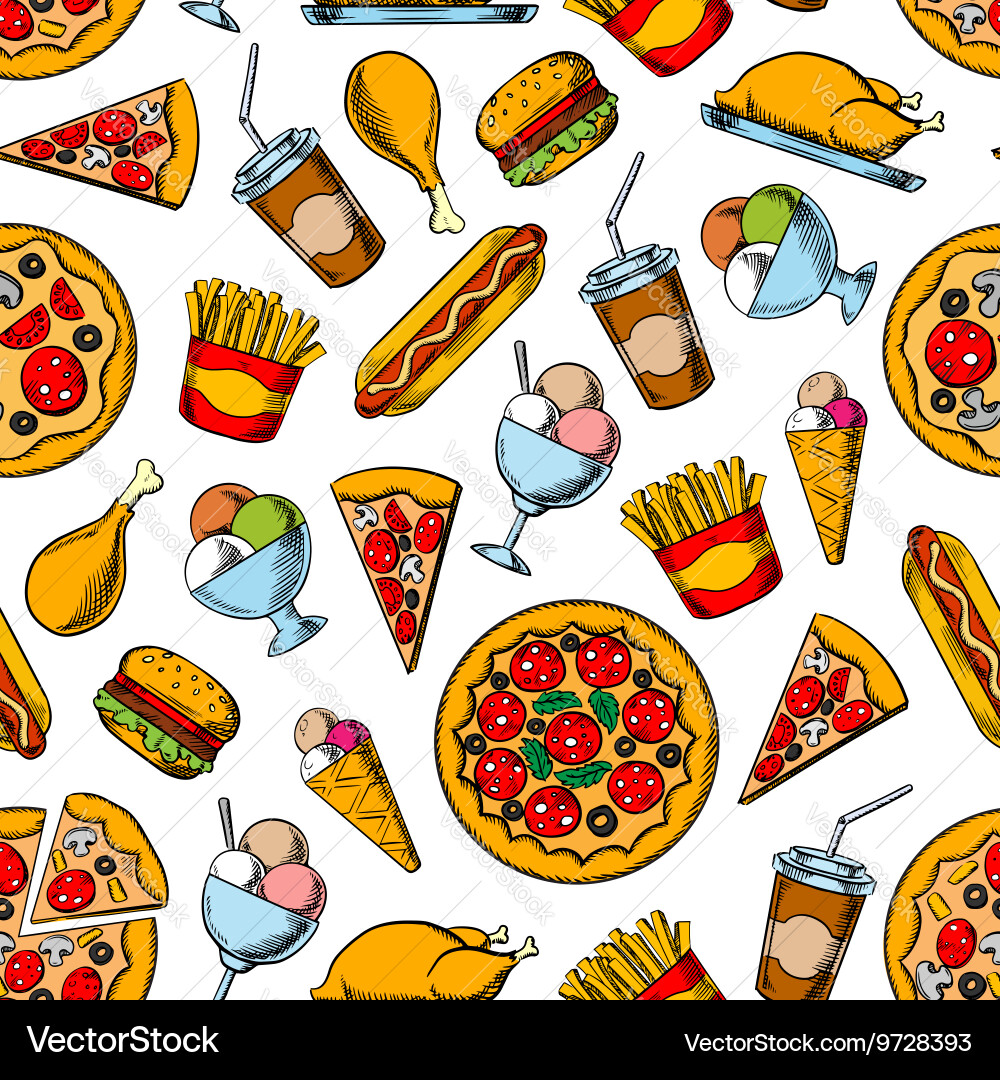 Retro Fast Food Pattern Royalty Free Vector Image