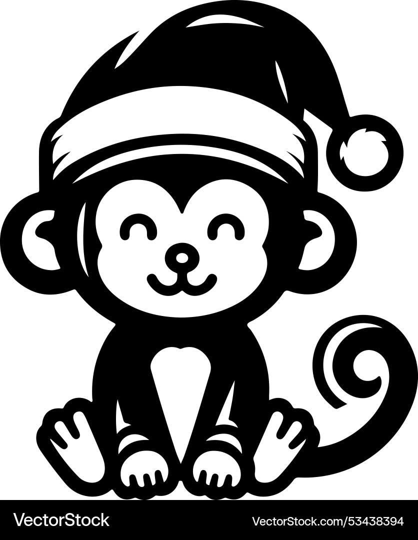 A monochrome monkey with santa hat icon Royalty Free Vector