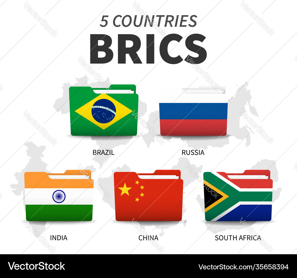 Brics association 5 countries folder flag Vector Image