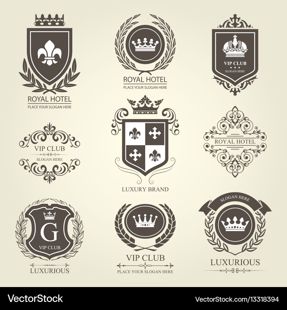 Luxurious heraldic emblems and badges with shields