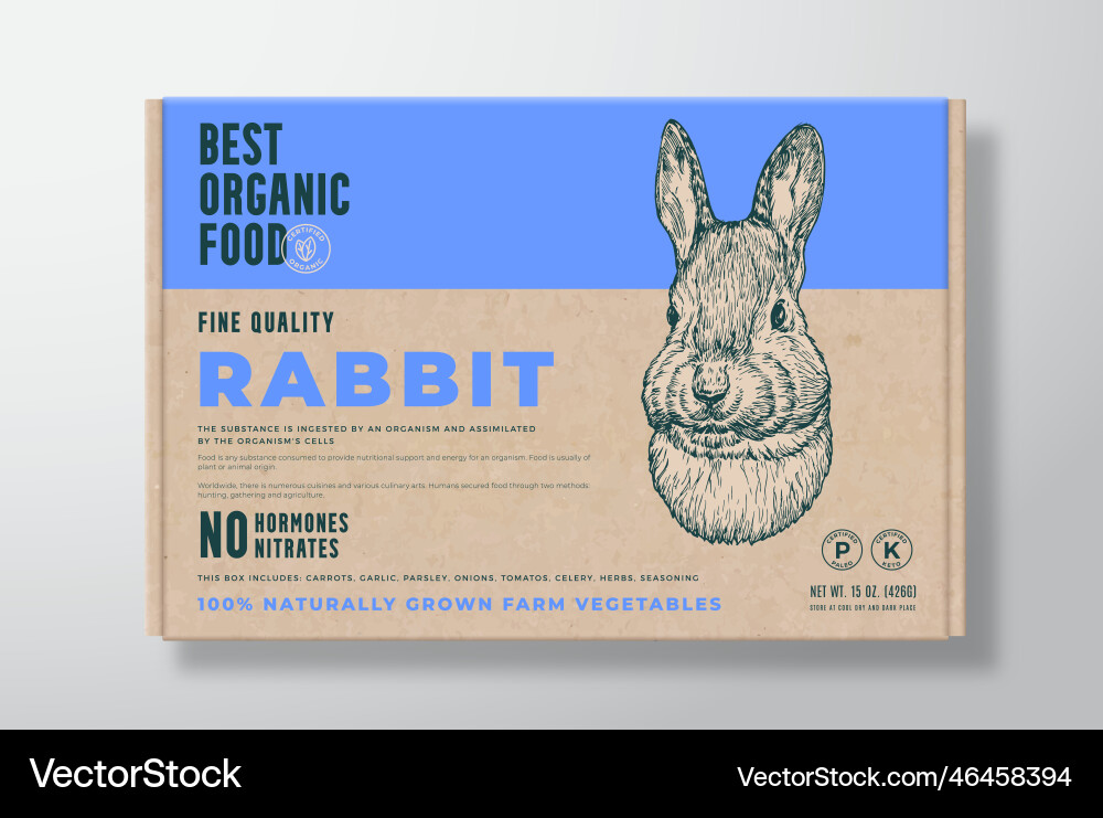Organic rabbit meat food packaging label Vector Image