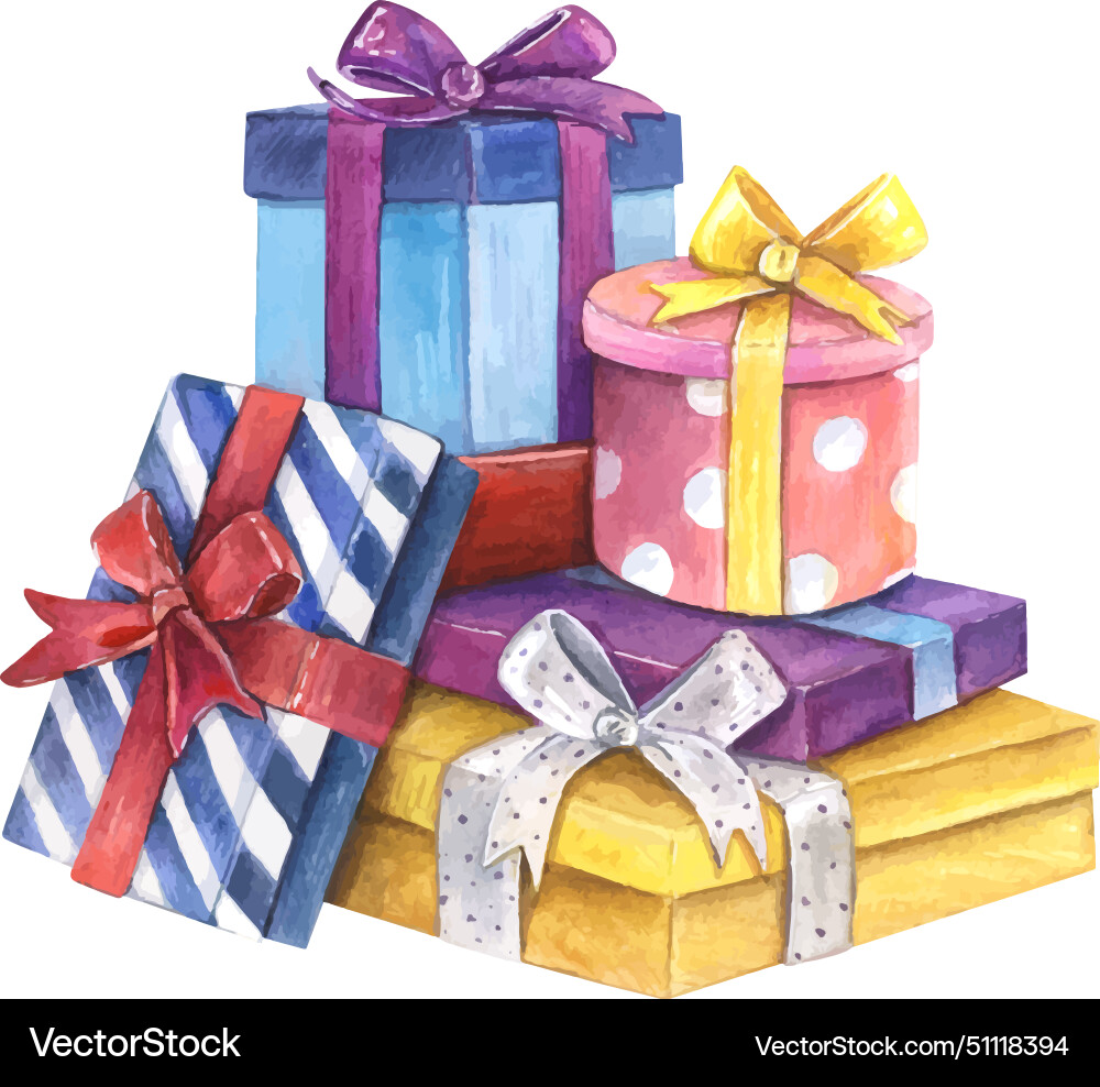 Present birthday box watercolor drawing gift Vector Image