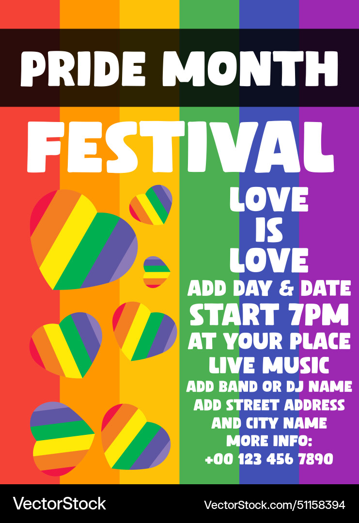 Pride month festival poster flyer design Vector Image