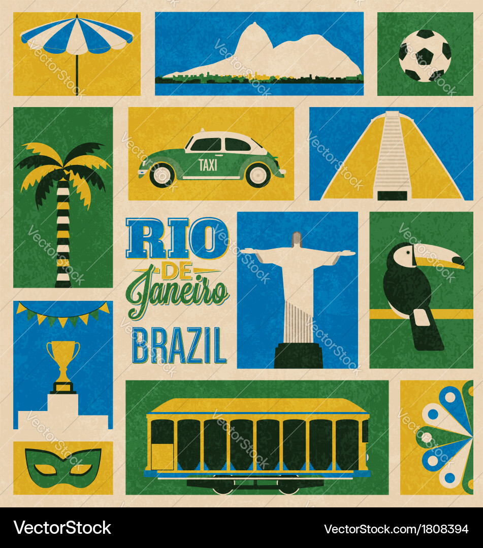 Rio de Janeiro Icons - Retro Style Royalty Free Vector Image