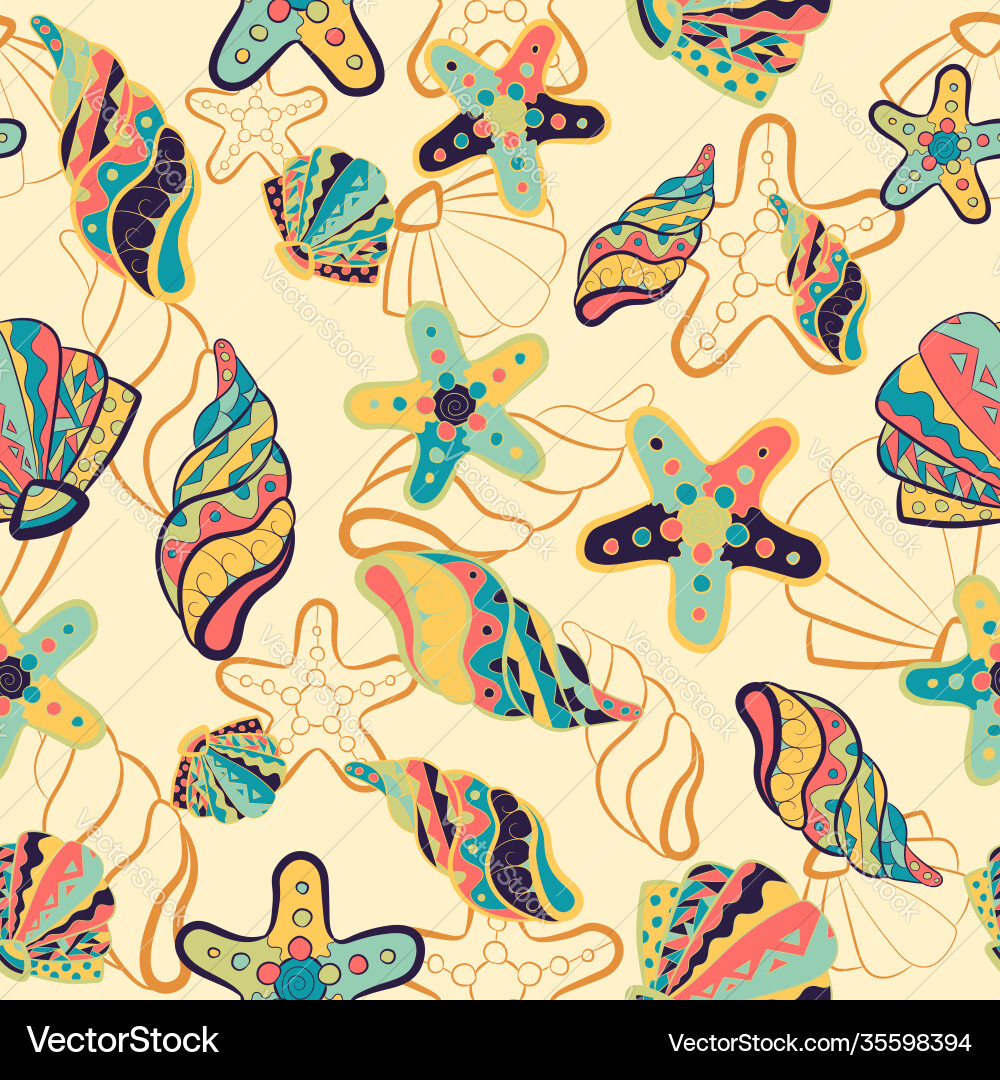 Seamless pattern with starfish clams and oysters Vector Image