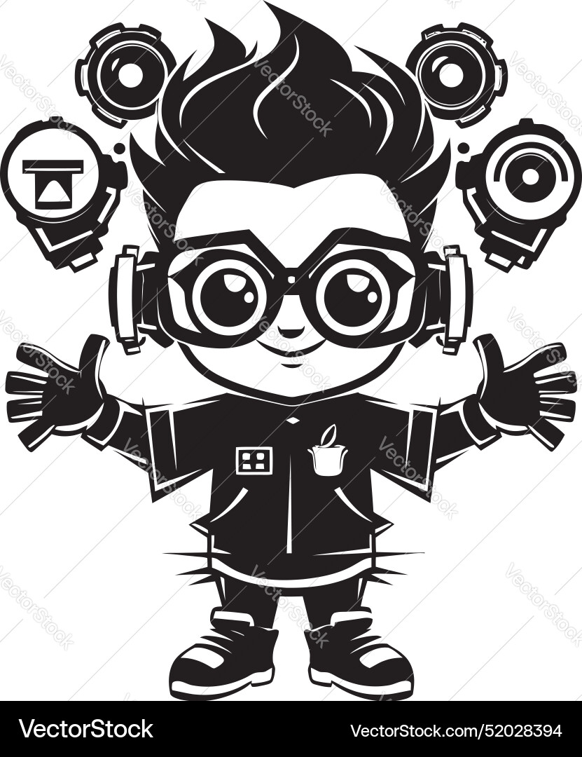 Tech whiz inventive kid logo design with cyber Vector Image