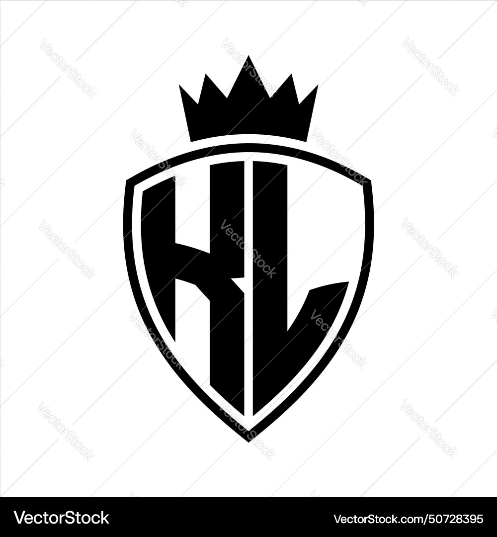 Kl letter monogram shield and crown outline shape Vector Image