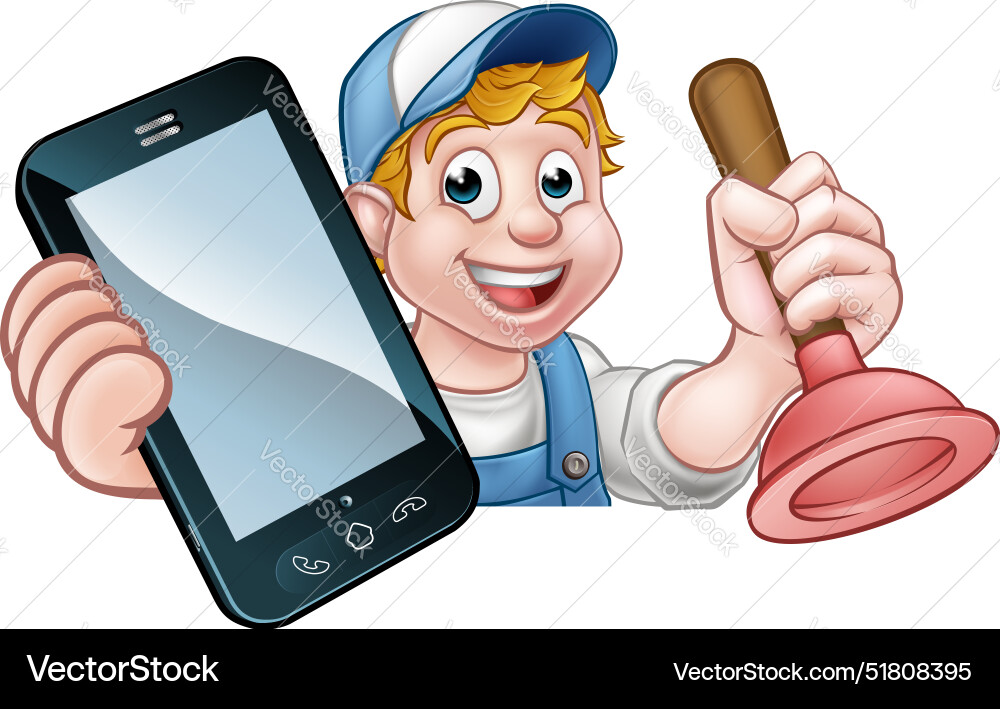 Plumber handyman phone concept Royalty Free Vector Image