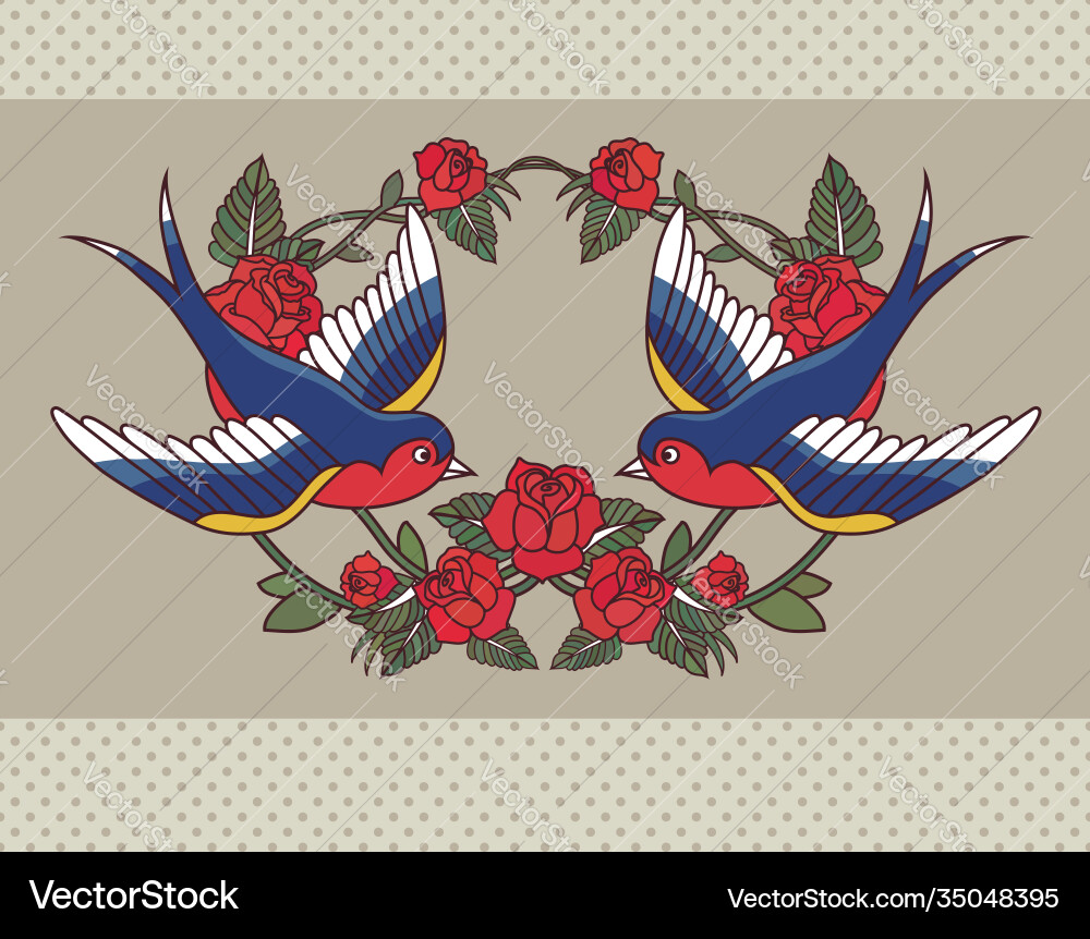 Vintage Rose & Bird Frame Royalty Free Vector Image