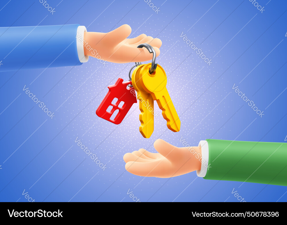 Hand giving two keys with keychain house Vector Image