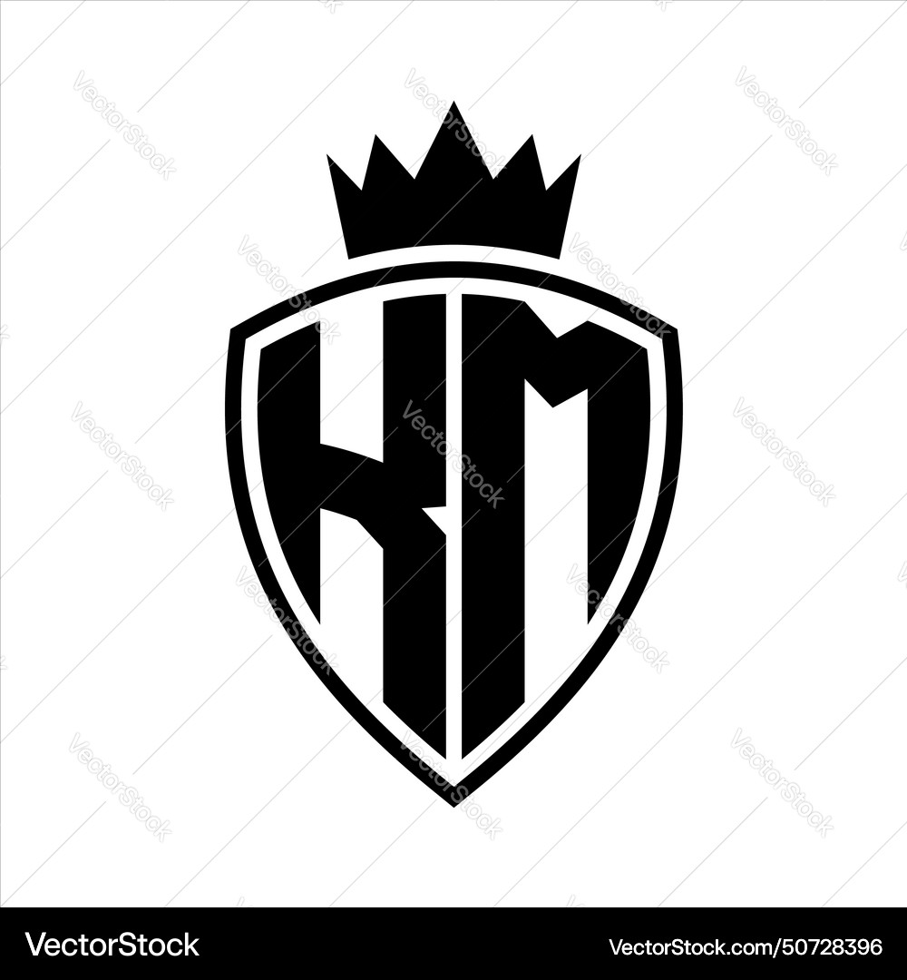 Km letter monogram shield and crown outline shape Vector Image