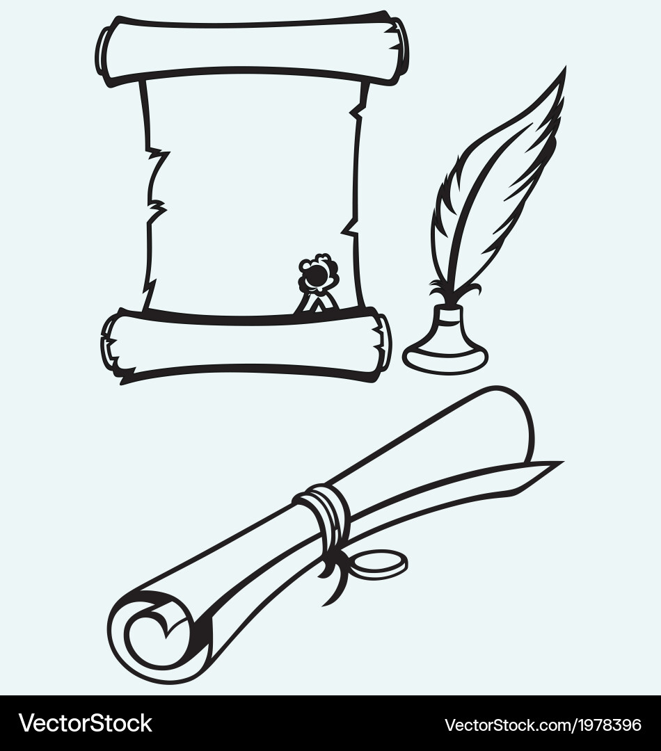 Parchment scroll and feather Royalty Free Vector Image