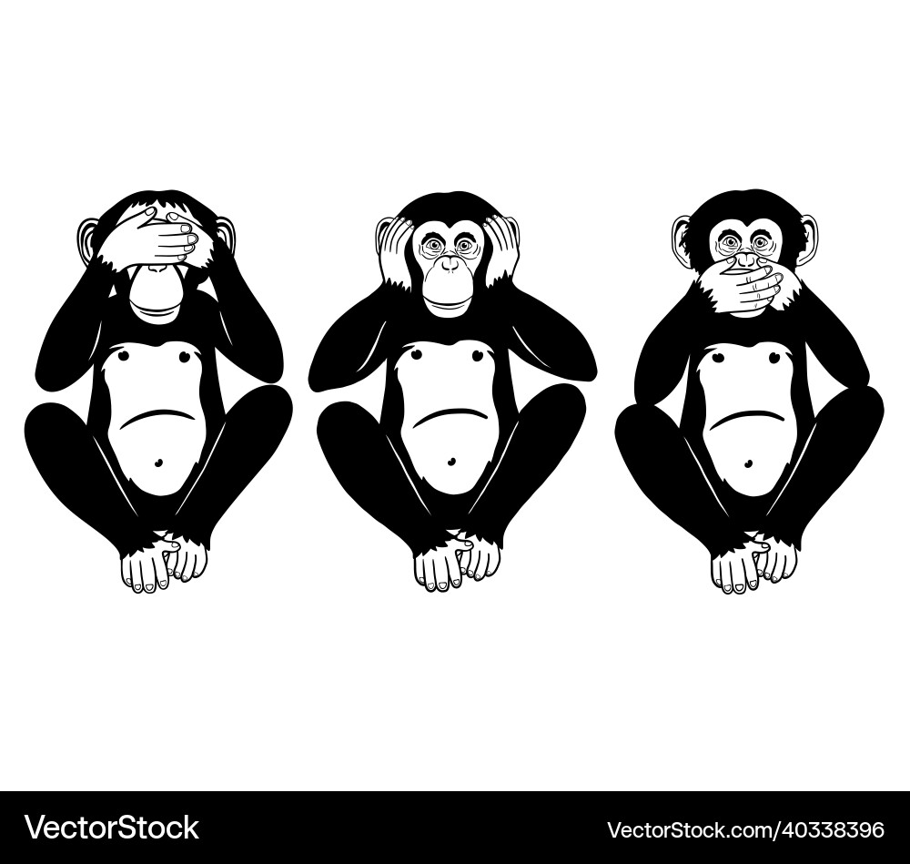 Three wise monkeys mystic apes chimp Royalty Free Vector