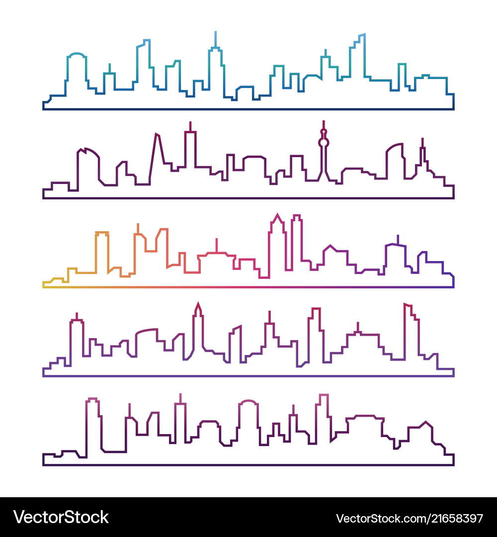 Outline urban cityscape set isolated Royalty Free Vector