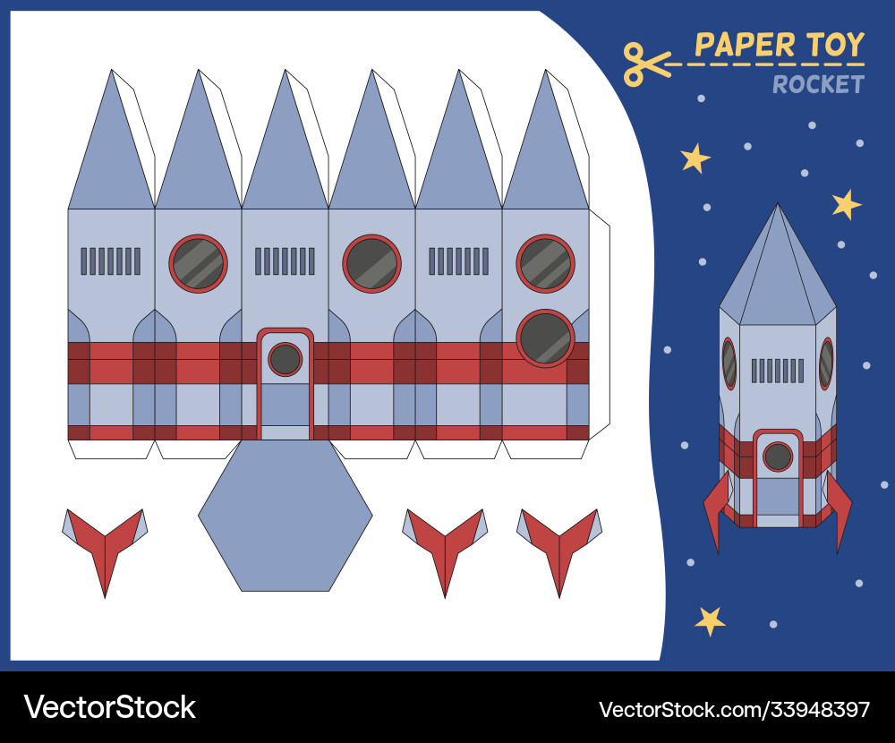 Rocket paper cut toy missile 3d Royalty Free Vector Image