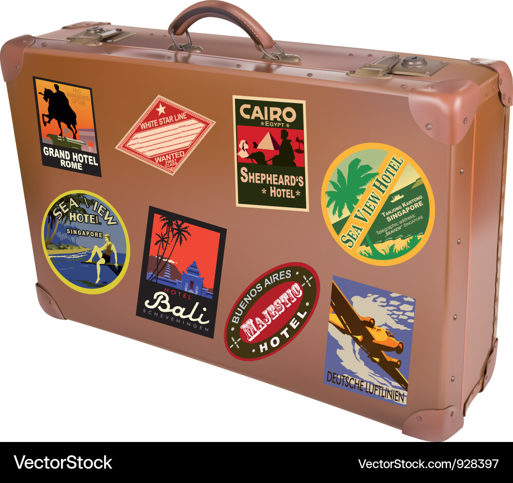 Vintage Suitcase with Stickers Royalty Free Vector Image