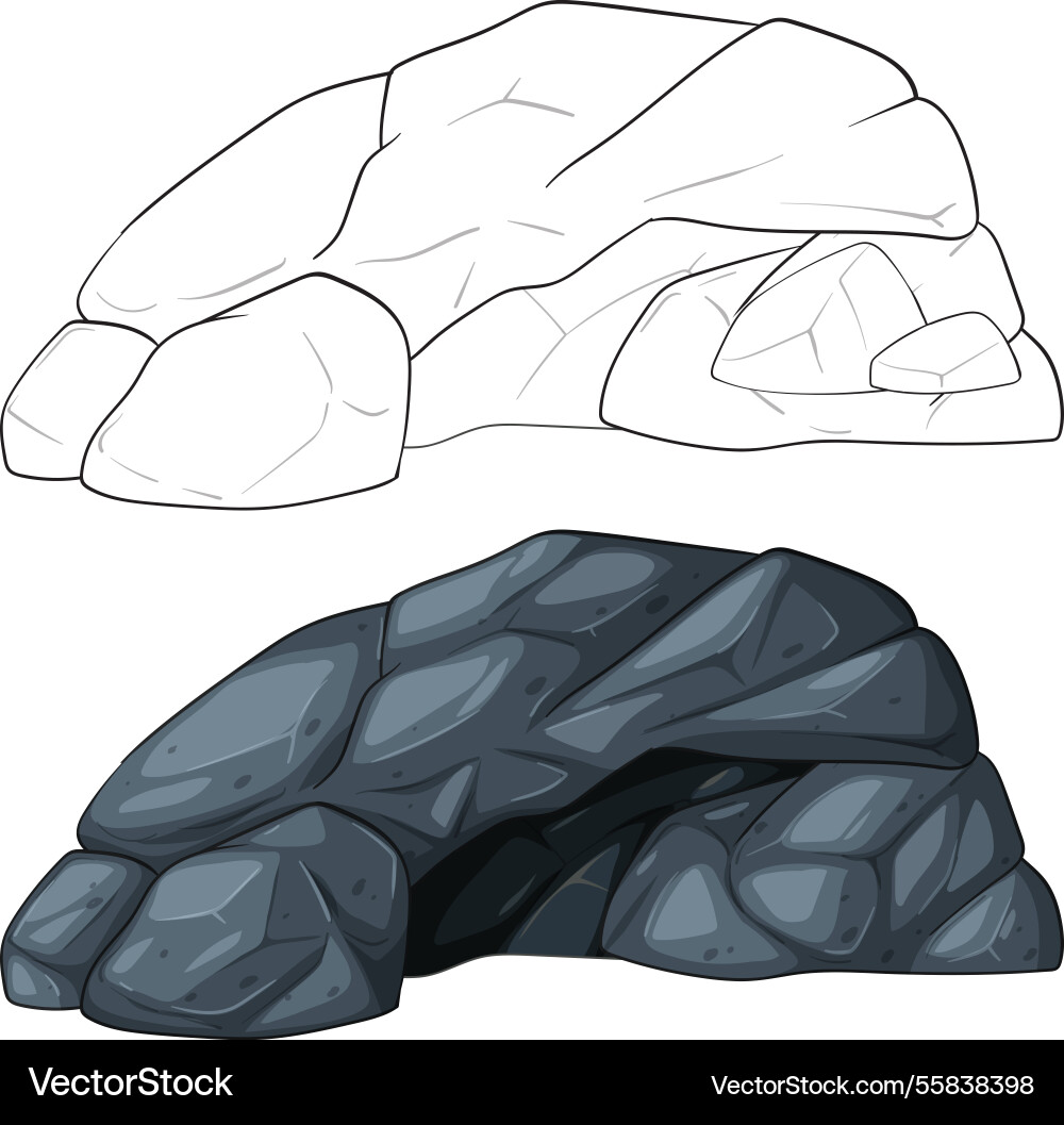 A rock formation with detailed shading and line Vector Image