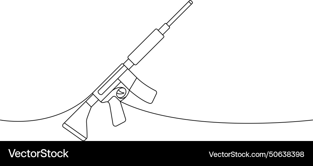 Automatic assault rifle one line continuous Vector Image