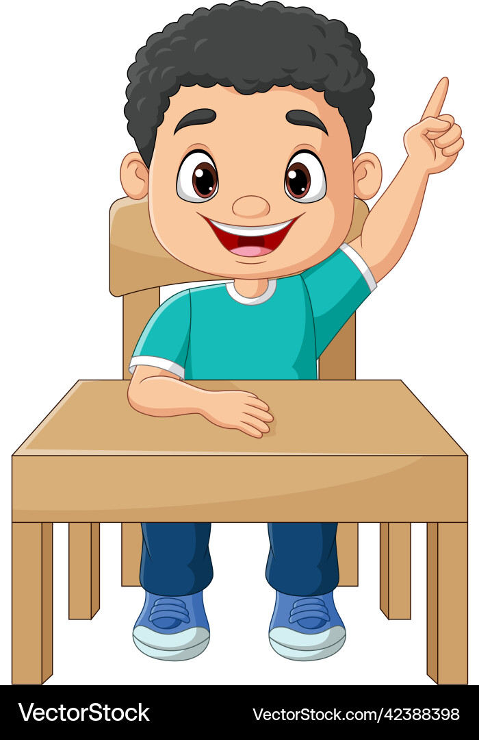 Cartoon little boy sitting on table Royalty Free Vector