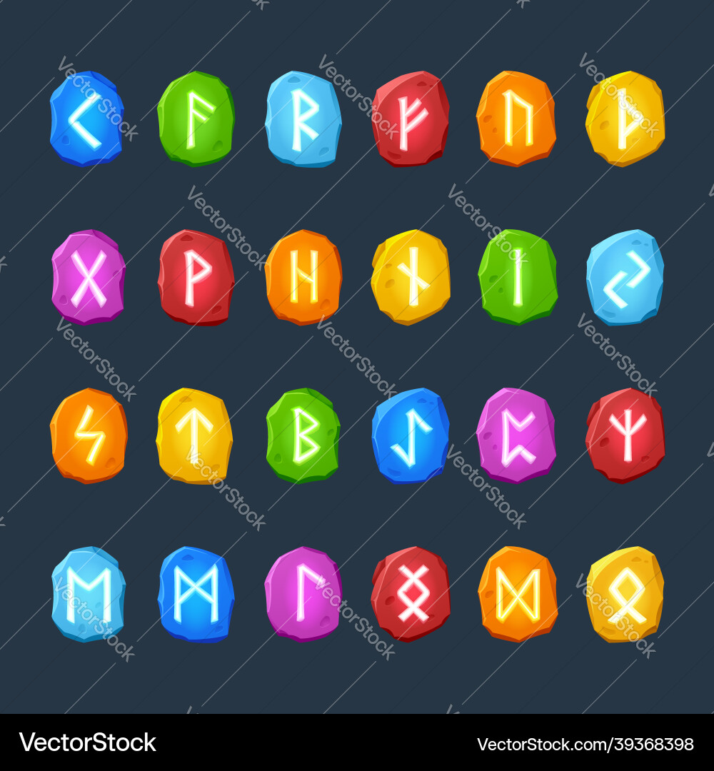 Colored rune stones for game design Royalty Free Vector