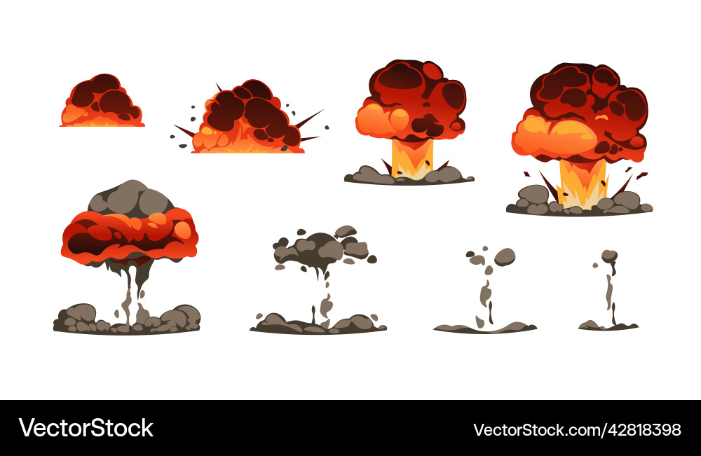 Explosion animation kit cartoon bomb detonation Vector Image