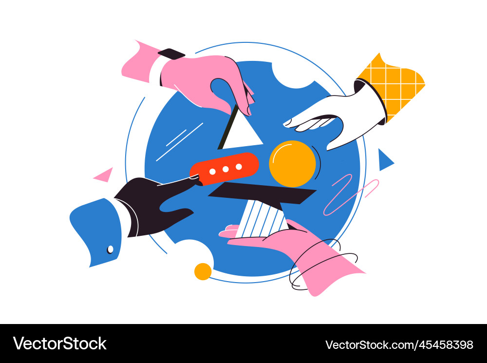 People hands try to keep balance Royalty Free Vector Image