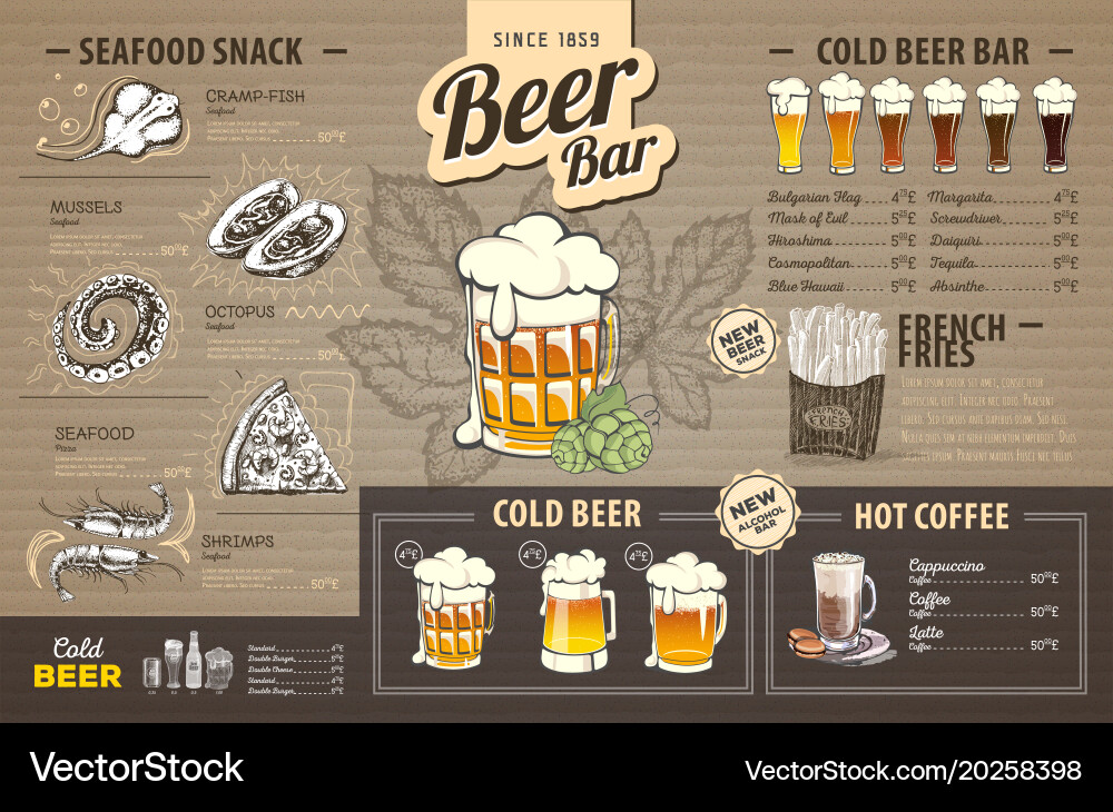 Retro Bier Menu Card - Cardboard Style Lizenzfreier Vektor