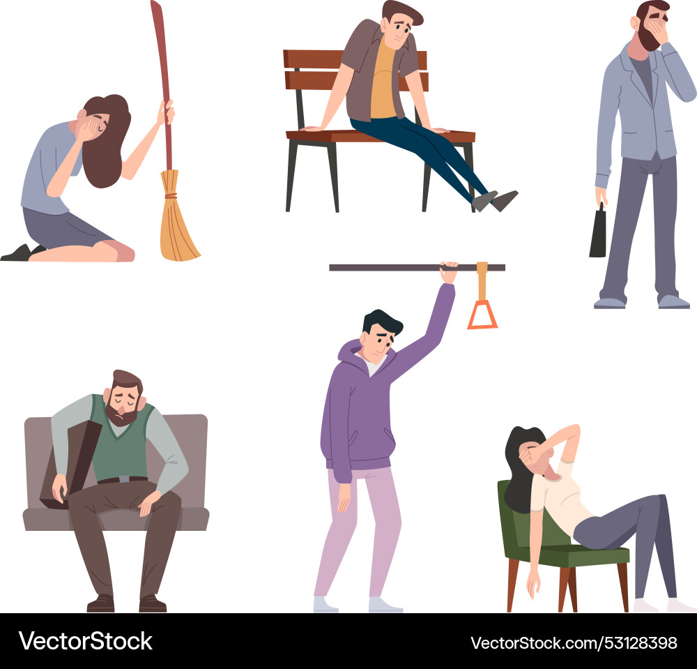 Tired people lazy and low energy characters Vector Image