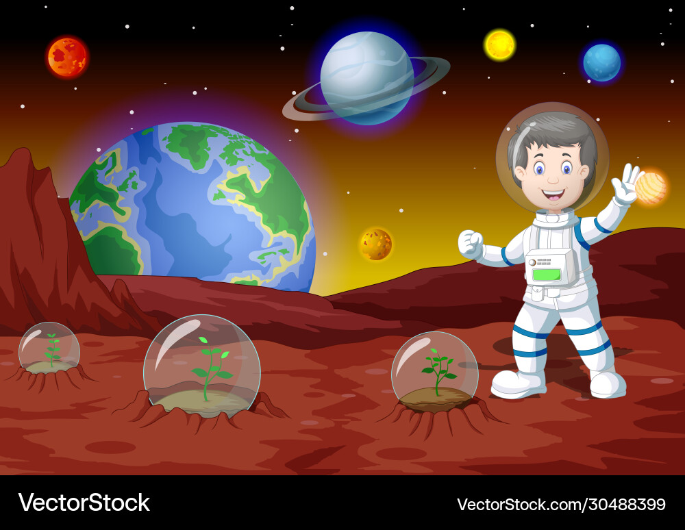 Astronaut man in white blue suit uniform mars – Royalty-Free Vector ...