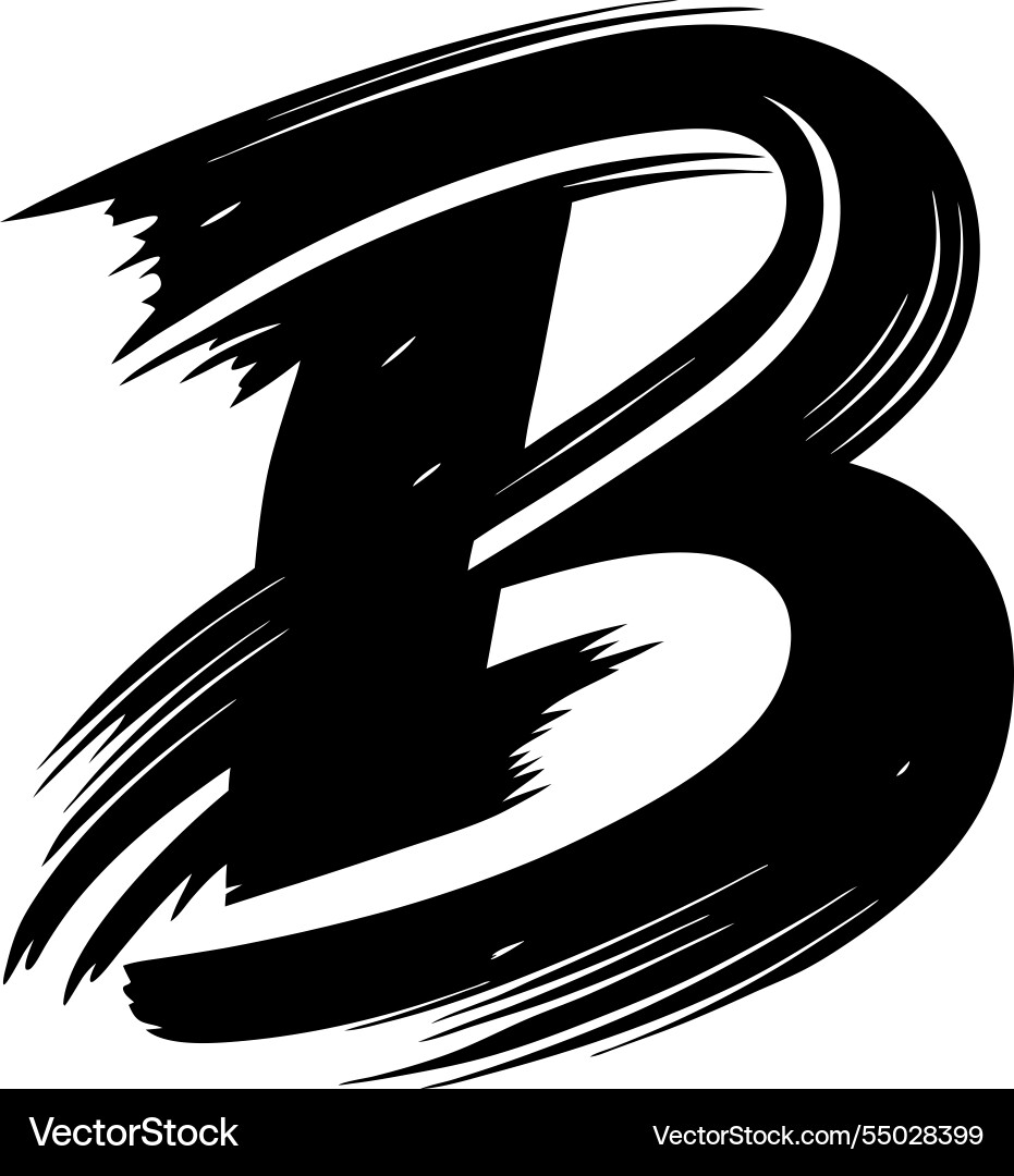 Black and white bold typography letter b brush Vector Image