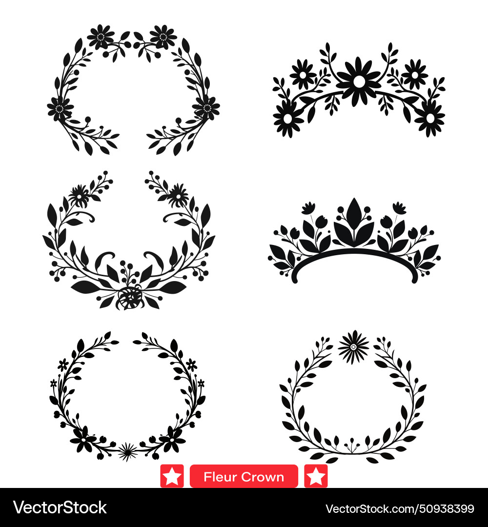 Elegant fleur crown silhouette collection regal Vector Image