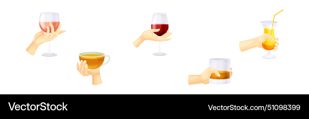 Hand holding drink and different beverage Vector Image