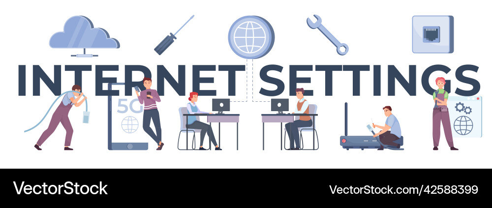 Internet setting flat Royalty Free Vector Image