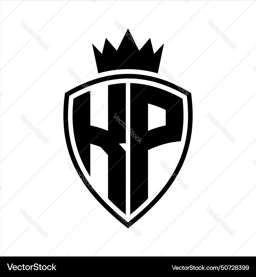 Kp letter monogram shield and crown outline shape Vector Image