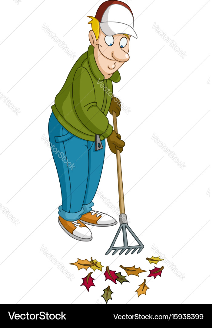 Man raking leaves Royalty Free Vector Image - VectorStock
